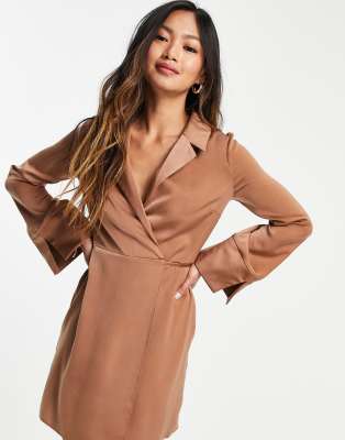 ASOS DESIGN collared satin wrap mini dress with tie detail | ASOS