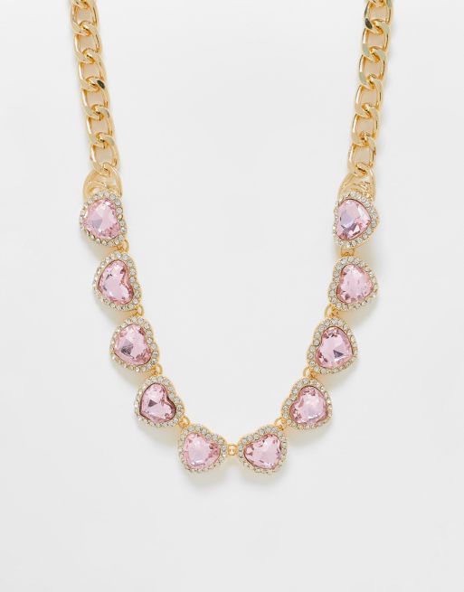 Asos Design Collier Avec Détail Cœur Orné De Strass Doré Asos
