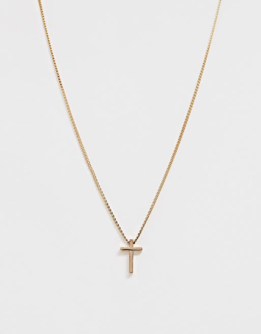 Asos Design Collier Avec Pendentif Croix Fine Doré Asos