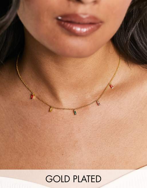 Asos Design Collier En Plaqué Or 14 Carats Avec Cristaux Baguette Arc