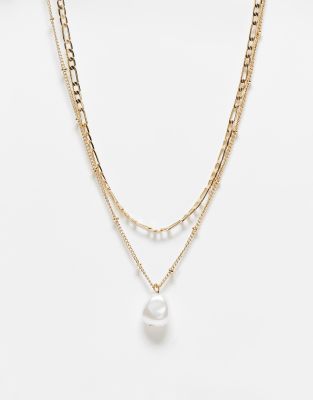 ASOS DESIGN - Collier multi-rangs avec maille alternée et perle - Doré ...
