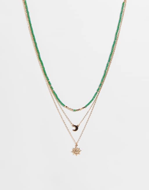 Asos Design Collier Multi Rangs Céleste Avec Perles à Facettes Doré
