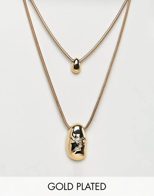 Asos Design Collier Multi Rangs En Métal Plaqué Or à Effet Froissé