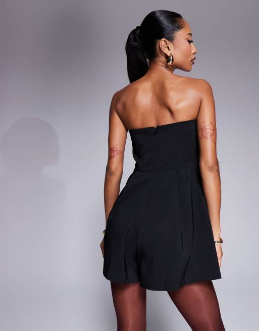Asos Design Combishort Bandeau Structuré Drapé Noir Asos