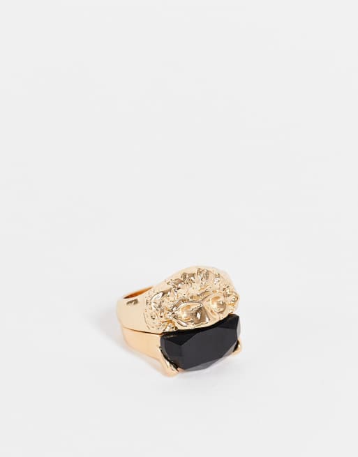 Asos Design Confezione Da 2 Anelli Color Oro Con Leone E Pietra Di