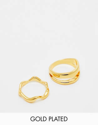 ASOS DESIGN - Confezione da 2 anelli placcati oro 14 carati con design ...