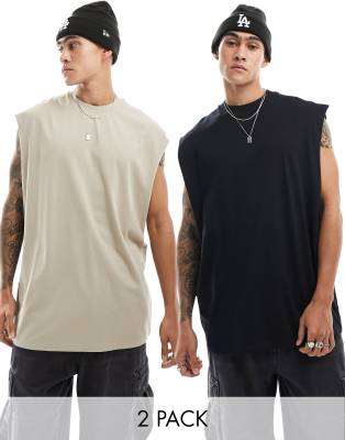 ASOS DESIGN - Confezione da 2 canotte oversize nera e beige | ASOS