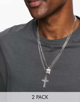 ASOS DESIGN - Confezione da 2 collane placcate argento con pendente ...