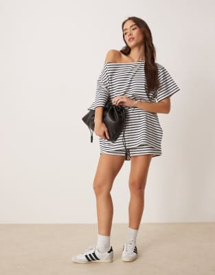 ASOS DESIGN - Coordinato a righe bianche e blu navy in interlock | ASOS