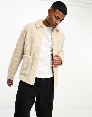 ASOS DESIGN cord borg shacket in ecru | ASOS