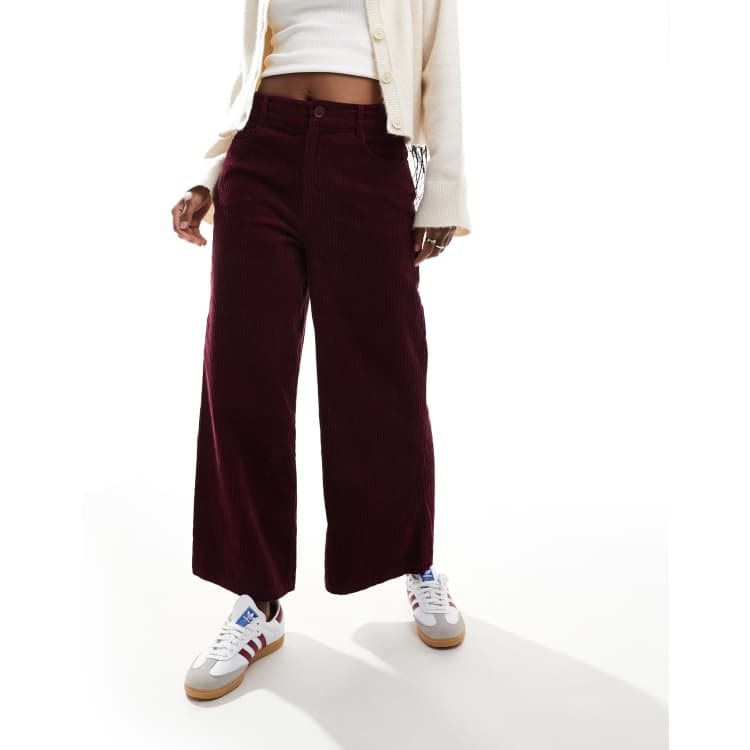 ASOS DESIGN cord cropped wide leg trouser in burgundy ASOS
