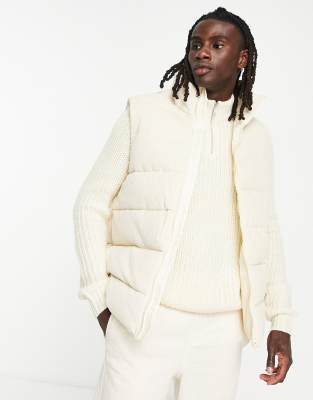 ASOS DESIGN cord puffer vest in ecru | ASOS