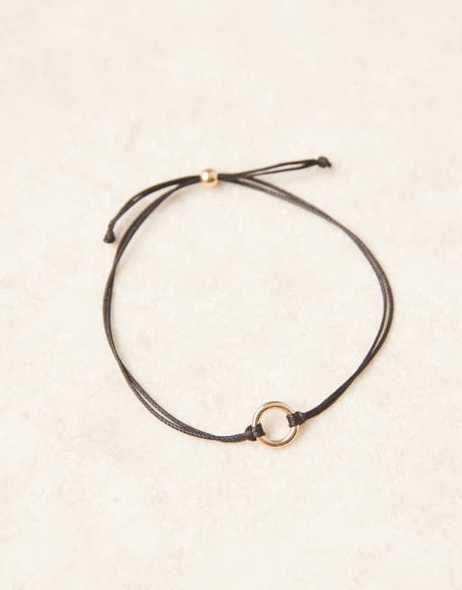 ASOS DESIGN cord puller bracelet with metal loop in black | ASOS