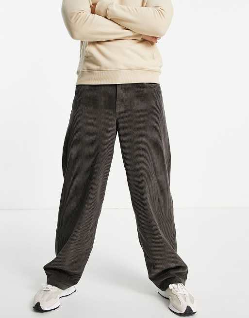 Asos Design Corduroy Loose Jeans In Charcoal Asos