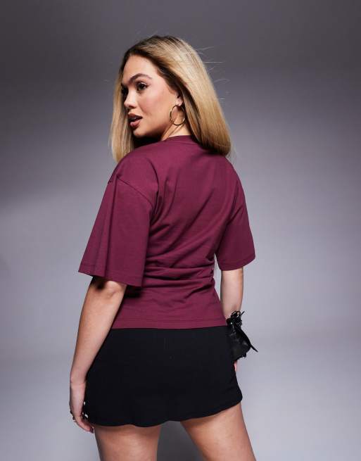 ASOS DESIGN corset t-shirt with split front in burgundy | ASOS