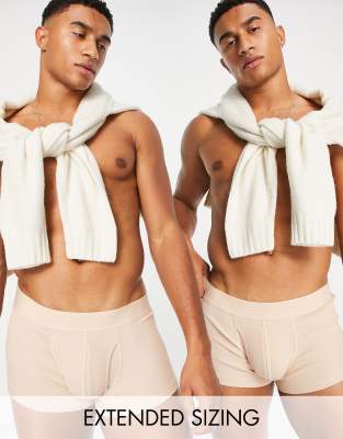 ASOS DESIGN cotton blend 2 pack trunks in light beige rib | ASOS