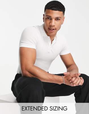 ASOS DESIGN cotton blend muscle fit polo in white | ASOS