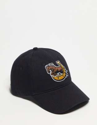 ASOS DESIGN cotton cap with stallion embroidery in black | ASOS