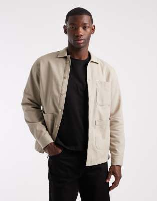 ASOS DESIGN cotton overshirt in beige | ASOS