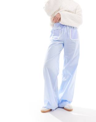 ASOS DESIGN cotton poplin wide leg trousers with contrast pockets in ...
