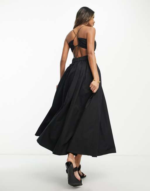 ASOS DESIGN cotton structured midi dress with ruched bust and pleat ...