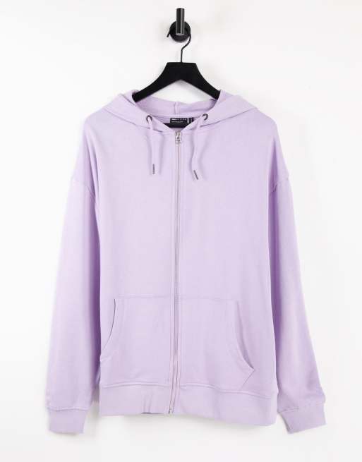 Asos Design Cotton Super Oversized Zip Through Hoodie In Lilac Purple