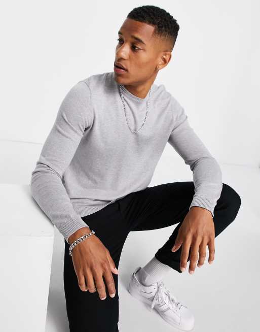 ASOS DESIGN cotton sweater in gray | ASOS