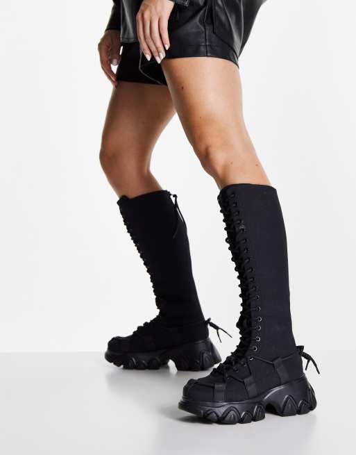 ASOS DESIGN Crafty chunky canvas lace up boots in black | ASOS