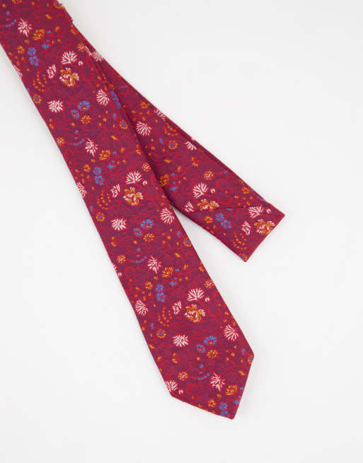 Asos Design Cravate Fine à Fleurs Rouge Asos