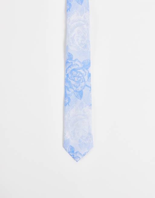 Asos Design Cravate Fine à Motif Fleuri Oversize Bleu Asos