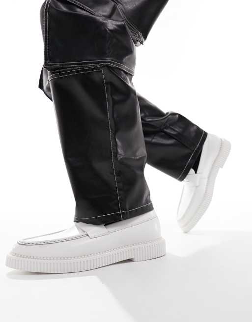 ASOS DESIGN creeper loafers in white leather | ASOS