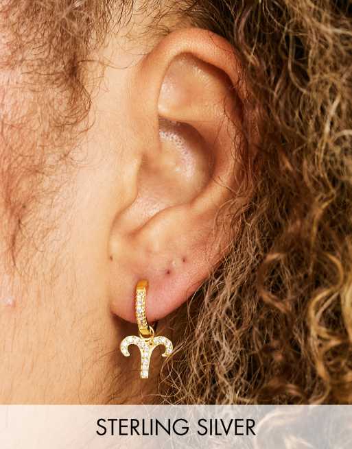 Asos Design Créoles En Argent Massif Plaqué Or Avec Breloque Zodiaque