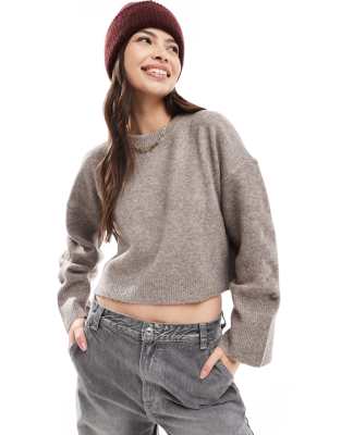 ASOS DESIGN crew neck boxy jumper with wide cuff in mocha | ASOS