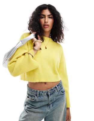 ASOS DESIGN crew neck boxy jumper with wide cuff in yellow | ASOS