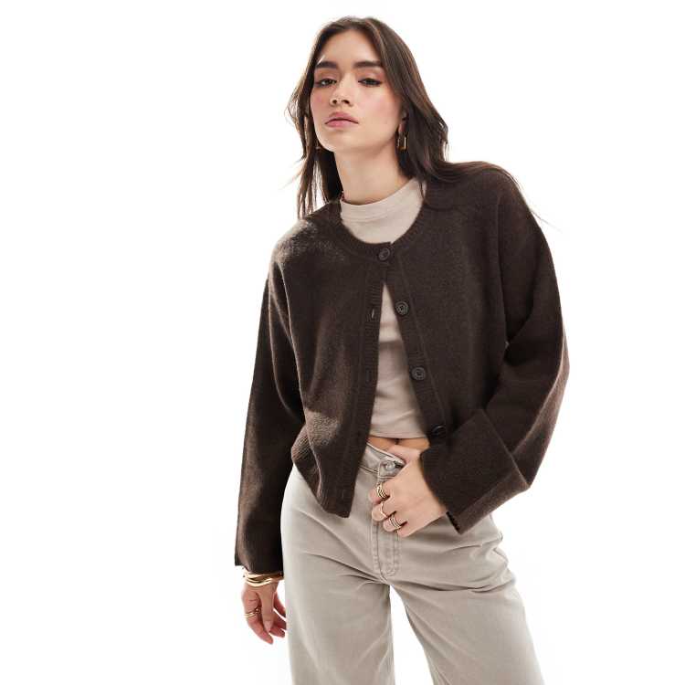 ASOS DESIGN crew neck cardigan in chocolate ASOS