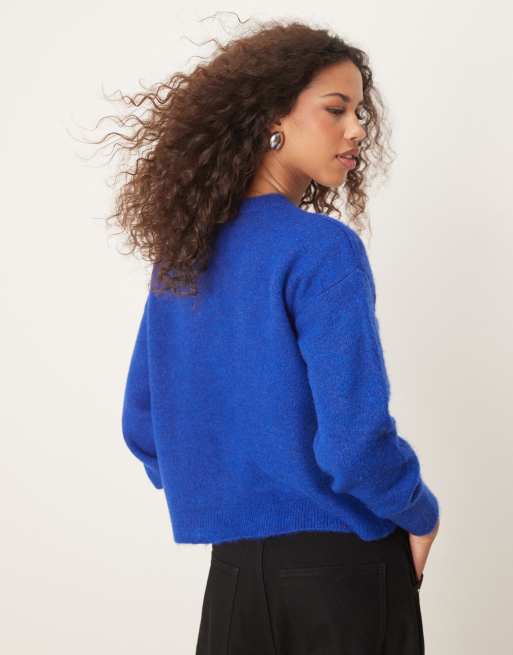 ASOS DESIGN crew neck cardigan in cobalt blue | ASOS