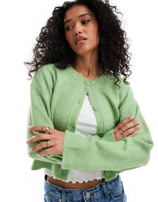 ASOS DESIGN crew neck cardigan in green | ASOS