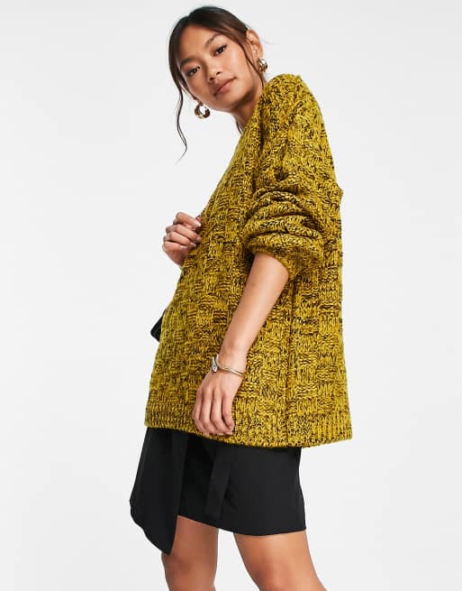 ASOS DESIGN crew-neck jumper in textured stitch pattern in yellow | ASOS