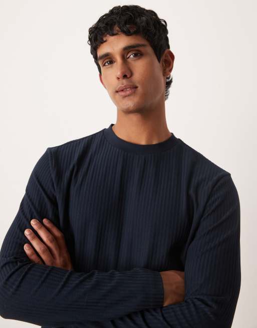 ASOS DESIGN crew neck long sleeve t-shirt in navy texture | ASOS