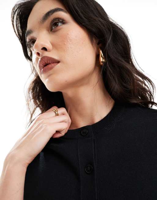 ASOS DESIGN crew neck short sleeve cardigan in black | ASOS