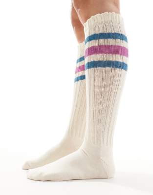 ASOS DESIGN crew slouch socks with stripe in cream | ASOS