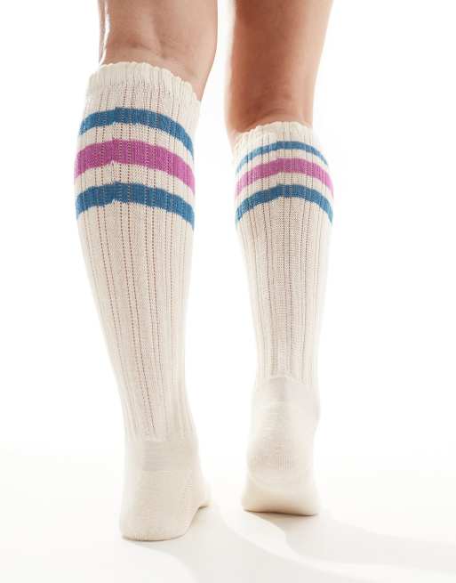 ASOS DESIGN crew slouch socks with stripe in cream | ASOS