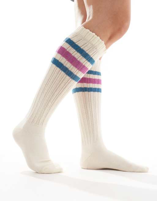 ASOS DESIGN crew slouch socks with stripe in cream | ASOS