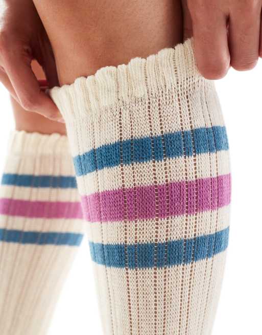 ASOS DESIGN crew slouch socks with stripe in cream | ASOS