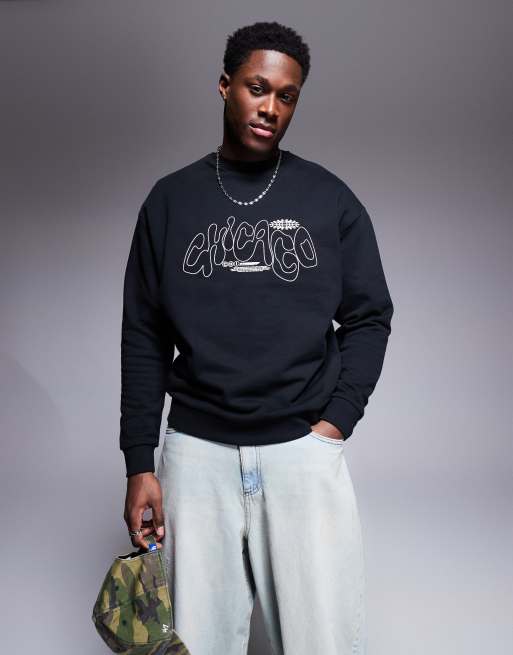 ASOS DESIGN crew with city print in black | ASOS