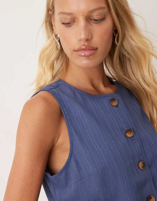 ASOS DESIGN crinkle top in denim blue - part of a set | ASOS