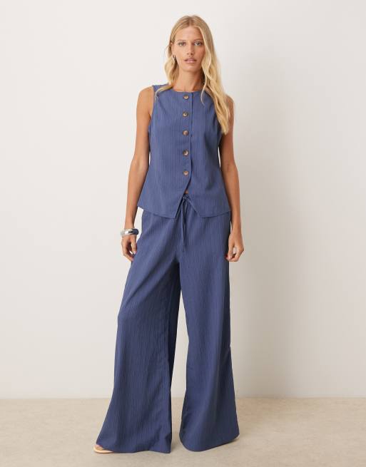 ASOS DESIGN crinkle top in denim blue - part of a set | ASOS
