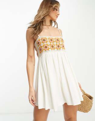ASOS DESIGN crochet babydoll mini sundress in natural | ASOS