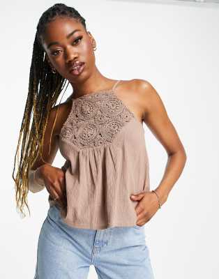 ASOS DESIGN crochet mix sun top in taupe | ASOS