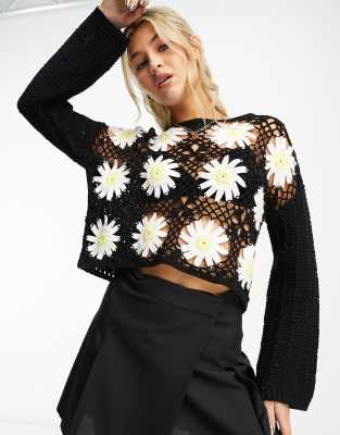 ASOS DESIGN crochet sweater with daisy pattern | ASOS